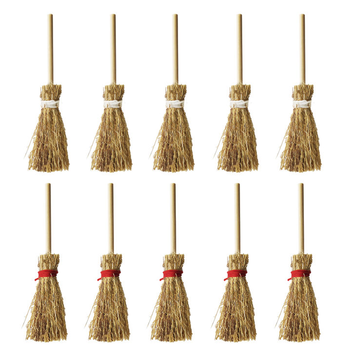 10pcs Mini Broom Witch Straw Brooms DIY Hanging Ornaments for Halloween ...