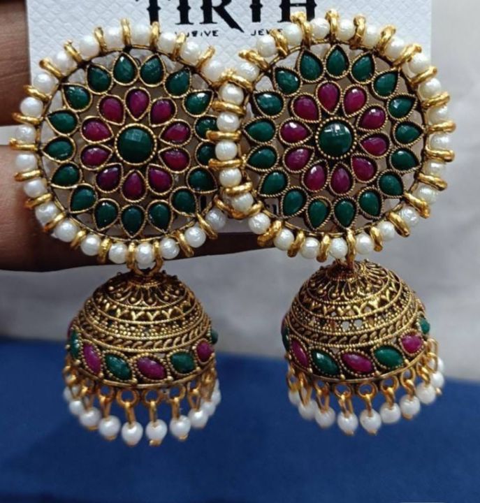 Jimiki|Hanging jimiki red&green stone with white pearls | Daraz.lk