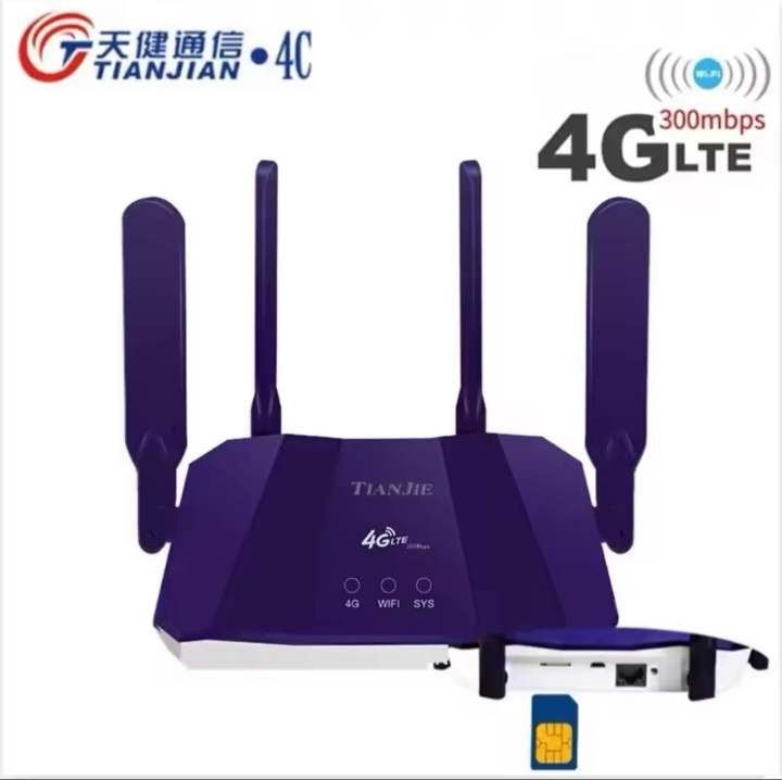 TIANJIE 4G SIM Card Router Wireless WIFI Modem LTE Access Point CPE 4 Antenna Hotspot Global ...