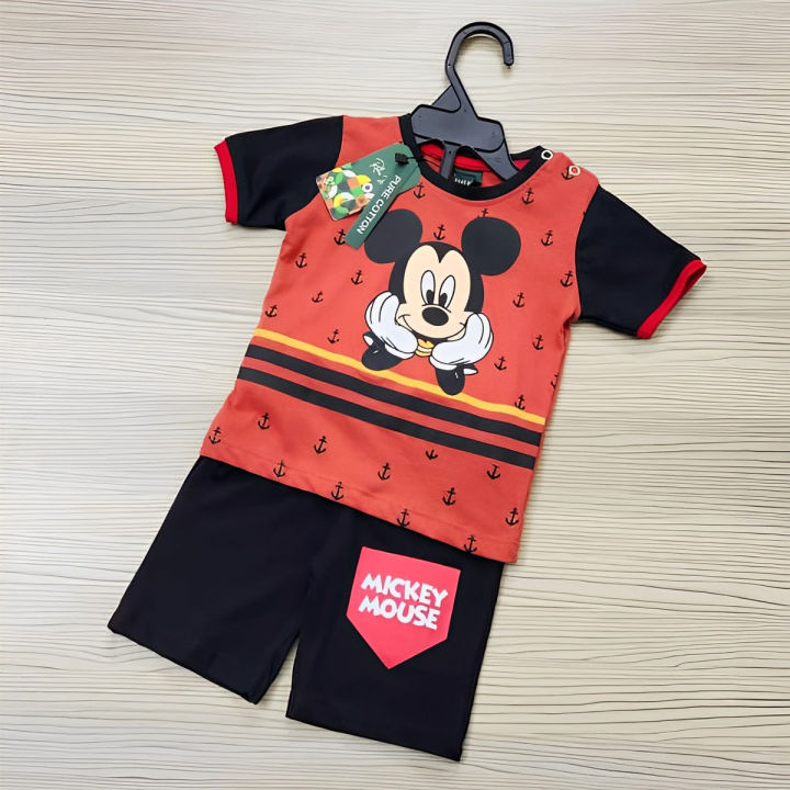 Boy’s Top-Bottom Set with Mickey Mouse Print Black & Red Color ...