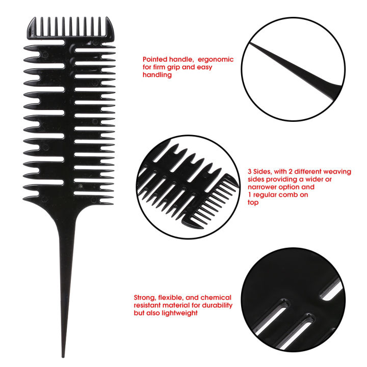 3-Way Hair Dyeing Comb 3-Way Sectioning Highlight Comb Professional ...