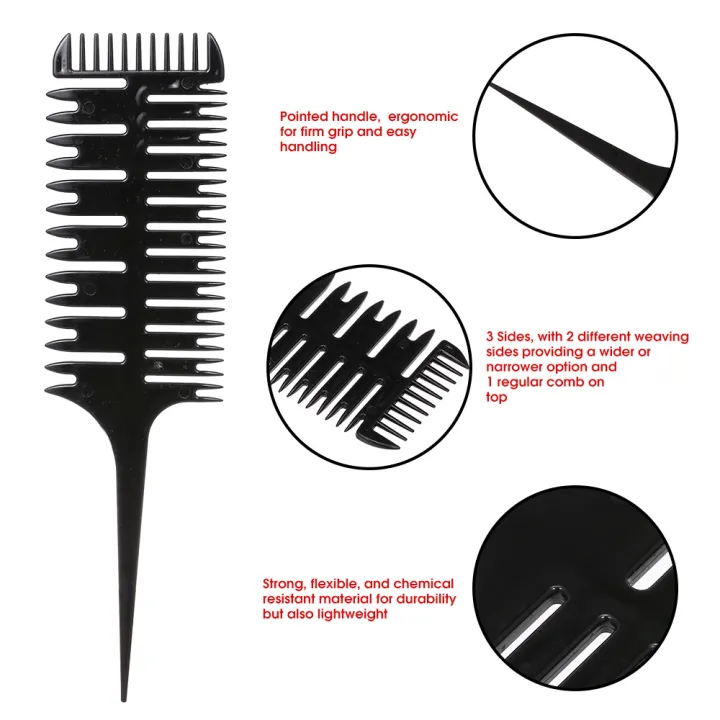 3-Way Hair Dyeing Comb 3-Way Sectioning Highlight Comb Professional ...