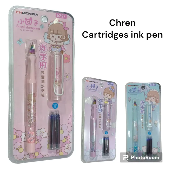 chren fountain ink pen with refiller and glittery gel inside pen ...