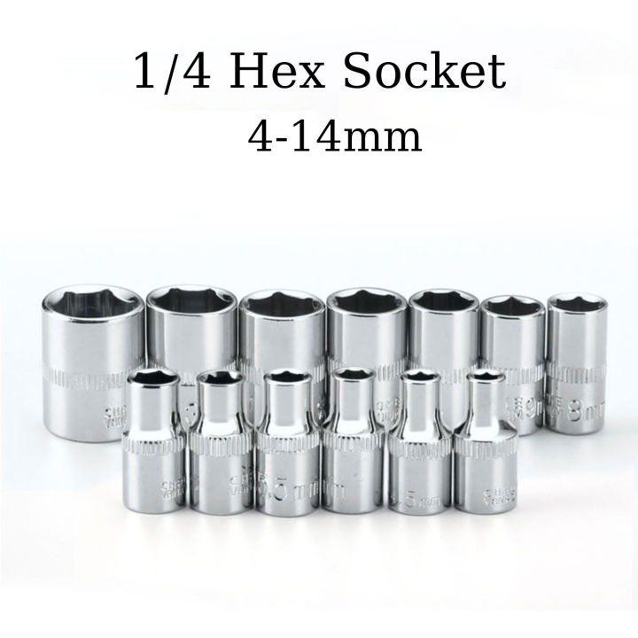 1/4inch Drive Impact Socket Set Steel Ratchet Wrench Socket 4-14mm Hex ...