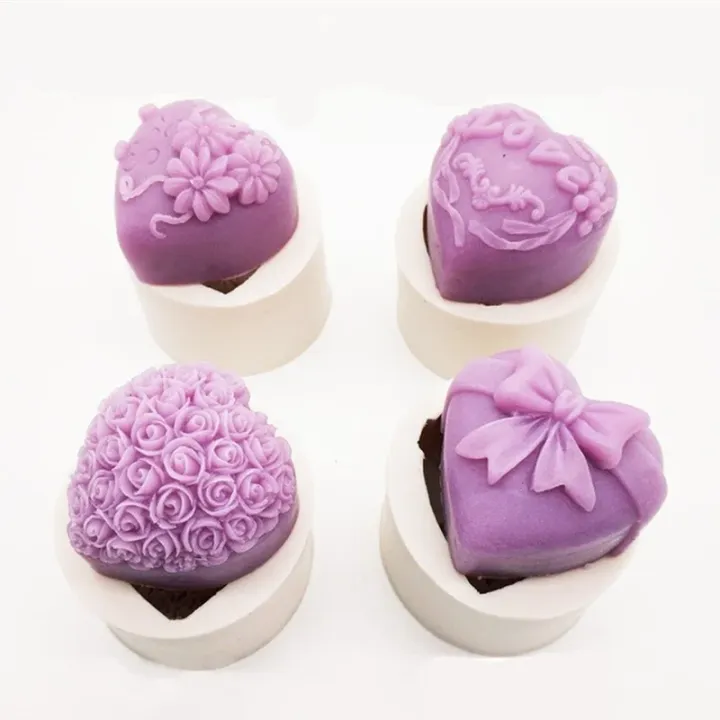 3D Love Carving Flower Soap Silicone Mold Handmade Chocolate Cake ...
