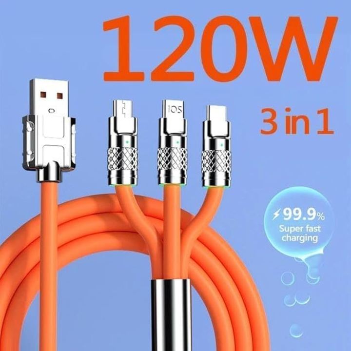 HdoorLink 3 in 1 Super Fast Charging Cable 120W 6A Type-C Quick Charger ...