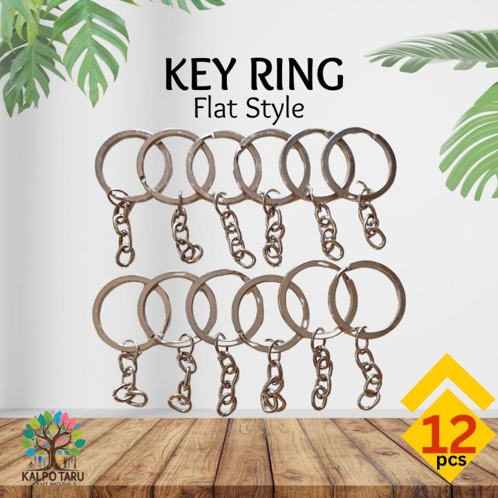 12 pcs-3cm Metal Flat Key Rings with Chain and Open Jump Ring Metal ...