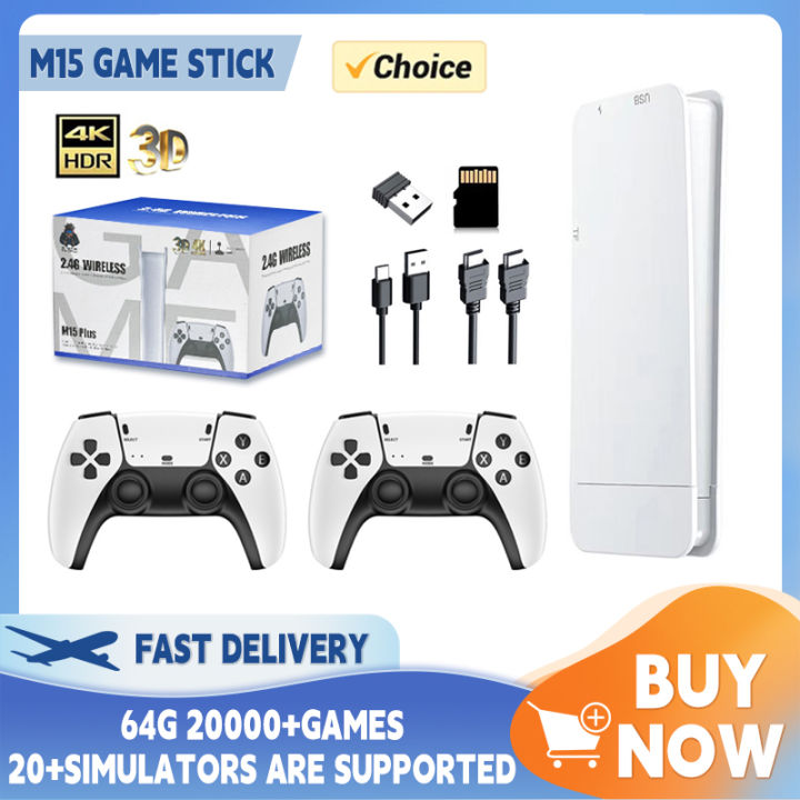 M15 Retro Game 64G 20000+ Games Retro Handheld Video Game Console Wireless Game Stick 4K ...
