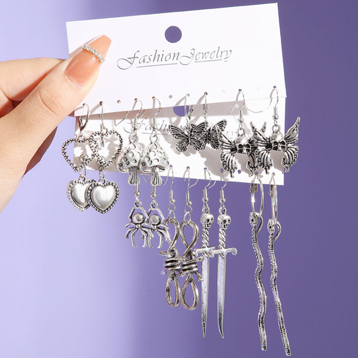 Vintage Heart Butterfly Snake Earrings for Women Goth Darken Punk Skull ...