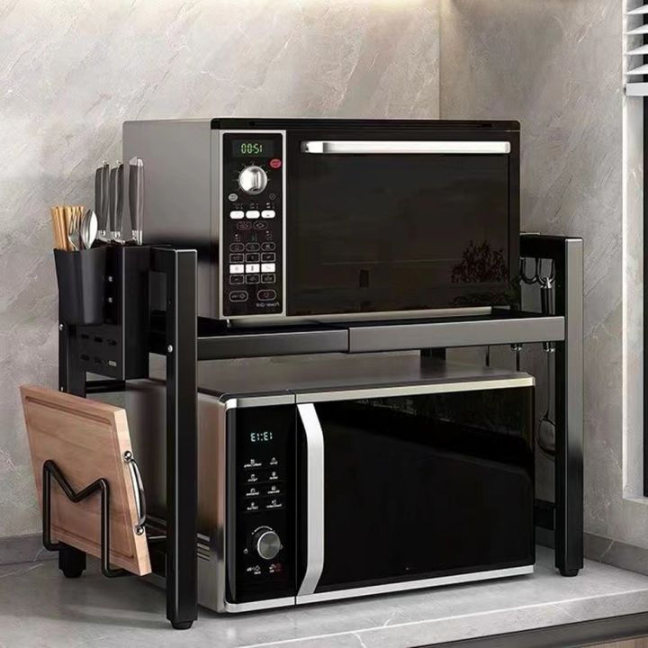 Kitchen Shelves with 6 Hook Microwave Stand Baker’s Rack Telescopic ...