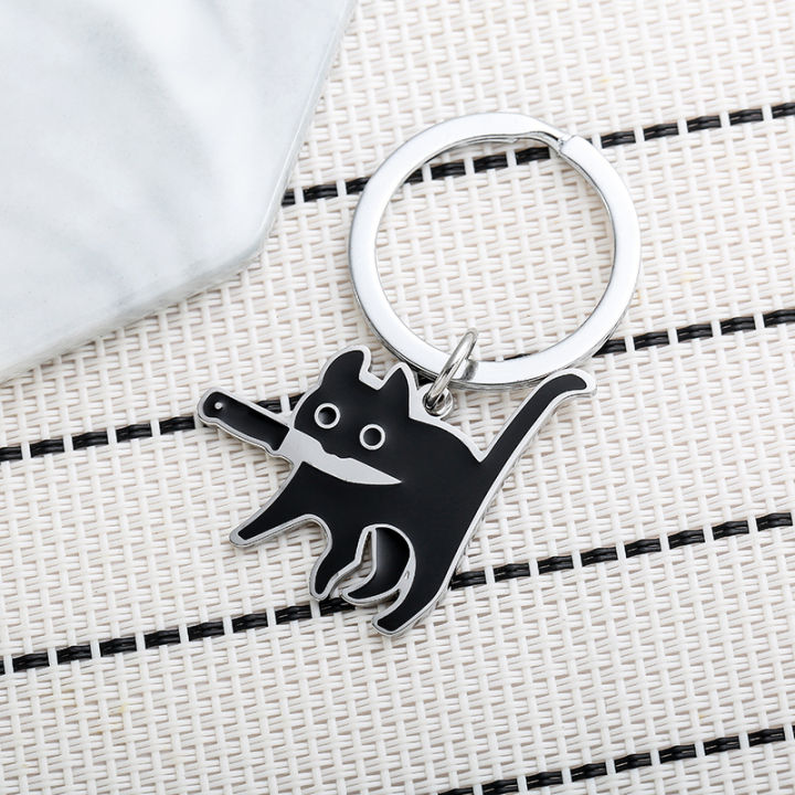 Cute Cat Keychain Titanium Steel Kpop Funny Black Lighting Cat Key ...