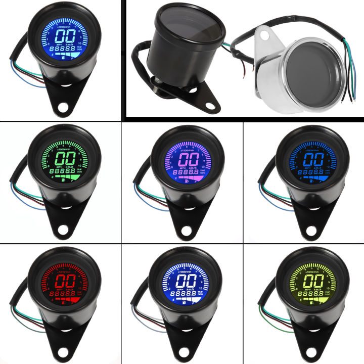 Motorcycle Digital Speedometer Retro LCD Odometer Fuel Meter Universal ...