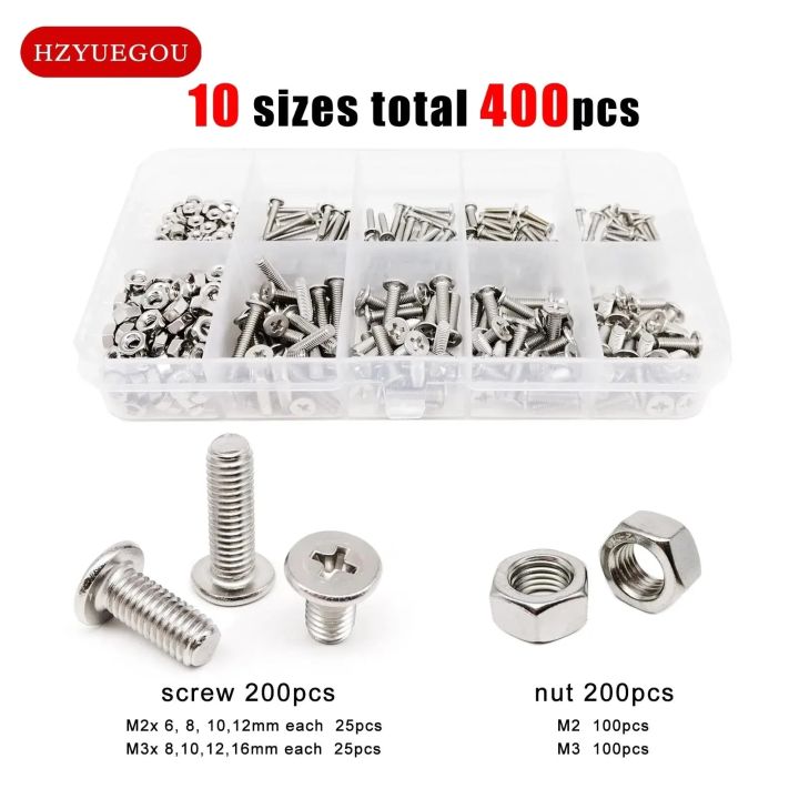 400pcs/box M2 M3 Phillips Cross Ultra Thin Flat Wafer Head Screw Bolt ...
