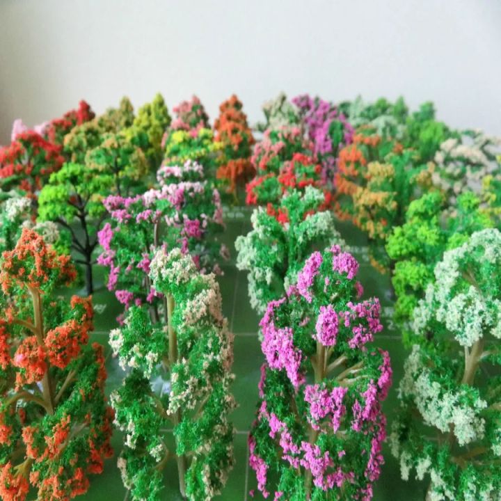 50pcs/lot Architecture Mini Plastic Model 2-15cm Color Tree For Ho ...