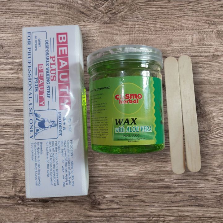 Cosmo Herbal Wax Aloe Vera with 80 piece strips and 2 piece Appliacator ...
