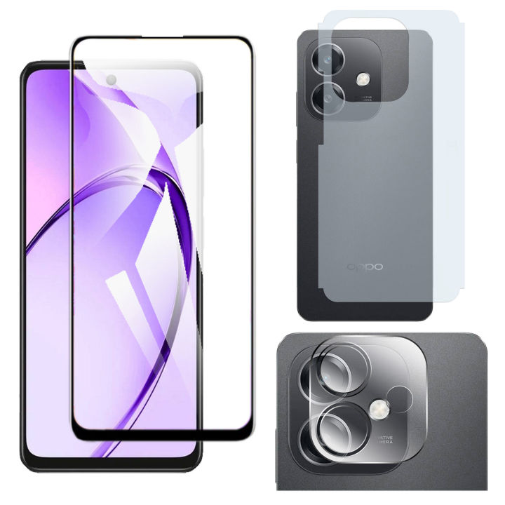 Oppo A3 Screen Protector 9D Tempered Glass + Matte Back Skin + Camera ...