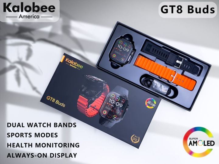 Kalobee America GT8 Buds SMART WATCH +TWS 2IN1 DUAL WATCH BANDS ...