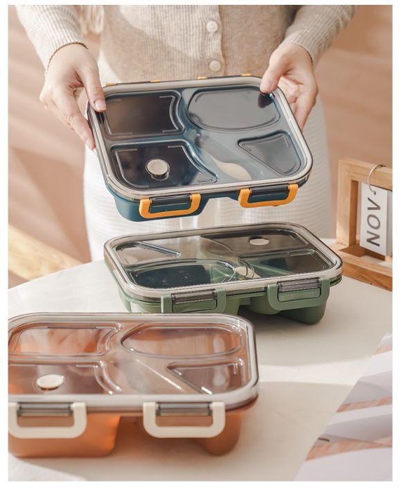 Microwave heating lunch box Four grid student lunch box, Japanese lunch ...