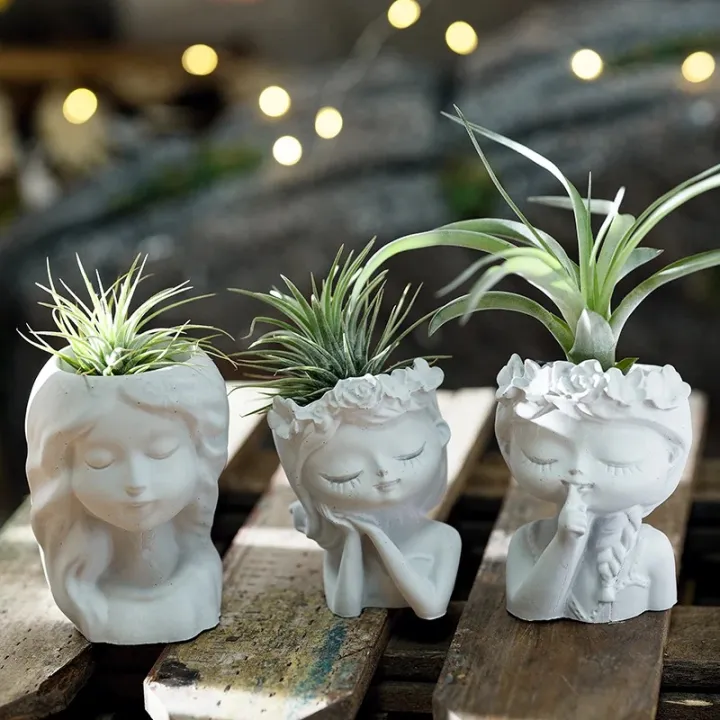 Pretty Girl Flower Pot Cement Silicone Molds Resin Candle Holder Vessel ...
