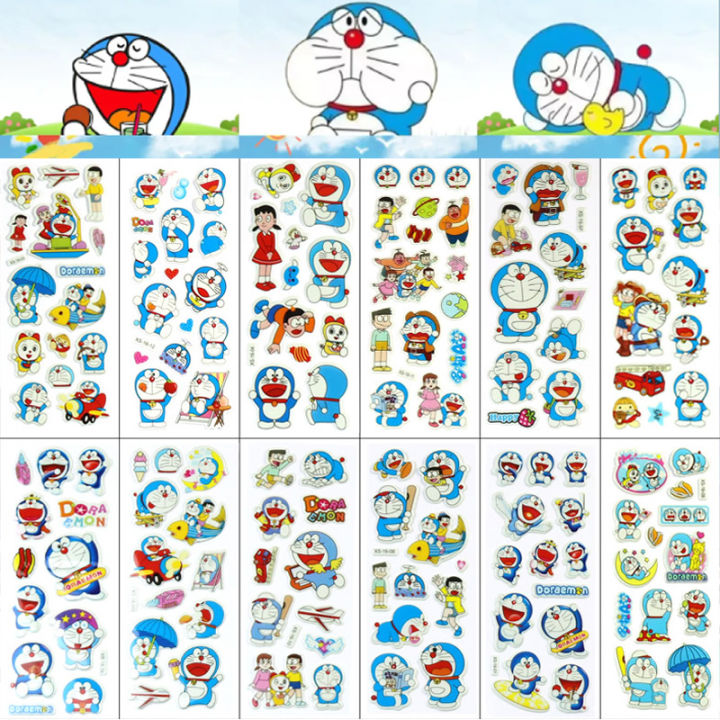 12pcs Cartoon Doraemon Bubble Sticker Kawaii Anime Three Dimensional ...