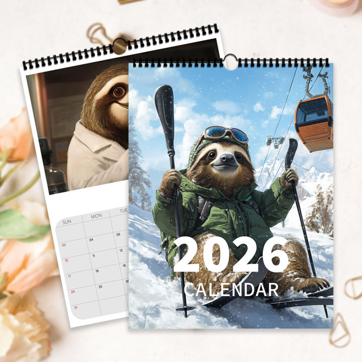 1pc 2026 Hanging Calendar,Sloth Humanized Design,12 Beautiful Patterns ...