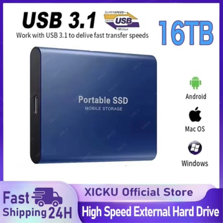Portable Hard Drive 16TB Solid Disk High Speed External Hard Disk USB 3.1 Type-C Solid State ...