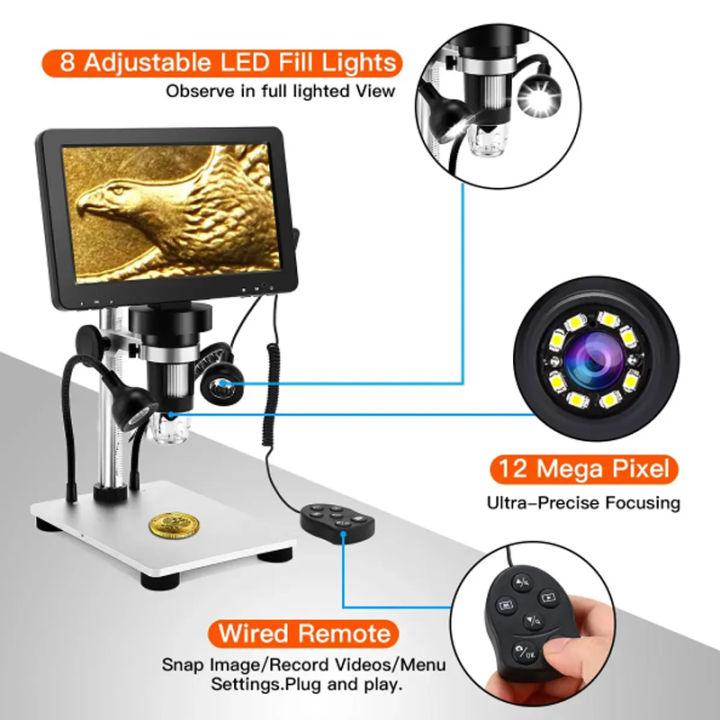 7 Inch 1080P LCD Digital Microscope 50X-1200X Soldering Electronics ...
