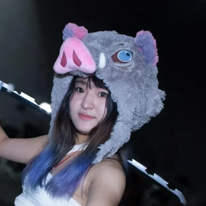 Cute Funny Wild Boar Head Plush Hat Hashibira Inosuke Warm Hat Cosplay ...