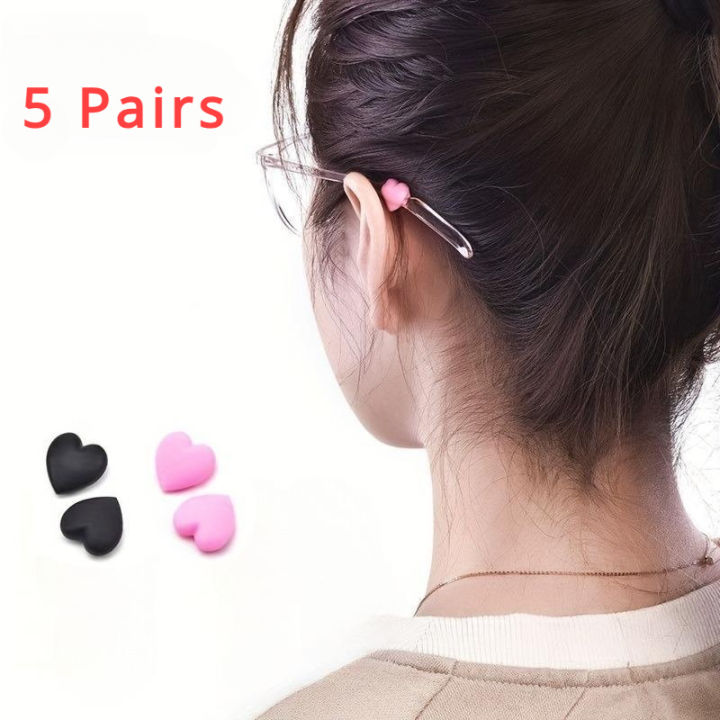5 Pair Cute Heart Design Anti-Slip Silicone Eyeglasses Retainer Holder ...