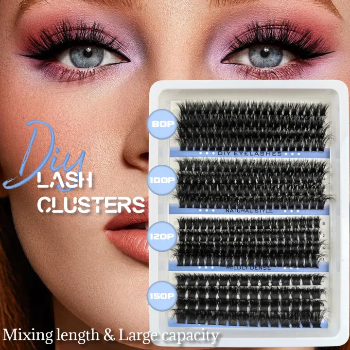 Hinarin Fluffy Lash Clusters Kit Thick 80-150D Volume Eyelash Clusters ...