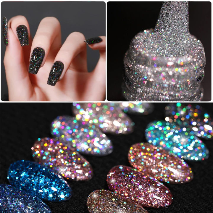 LILYCUTE 7ml Holographic Glitter Gel Nail Polish Spring Color Sparkling ...