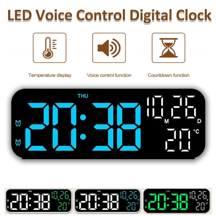 LED Digital Clock Temperature Date Week Display Desktop Clock 3 level ...