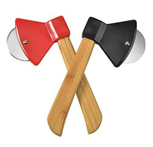 pizza cutter axe shape with bamboo handle and stainless steel sharp ...