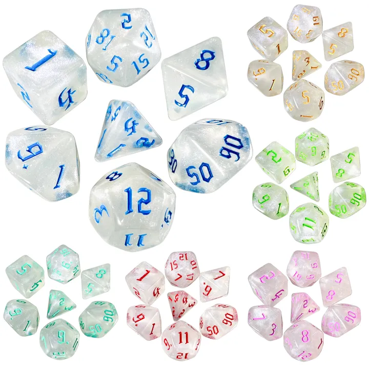 Polyhedral dice set Dice rpg Special starlight effect Amazing retro font style 7 dices set for ...