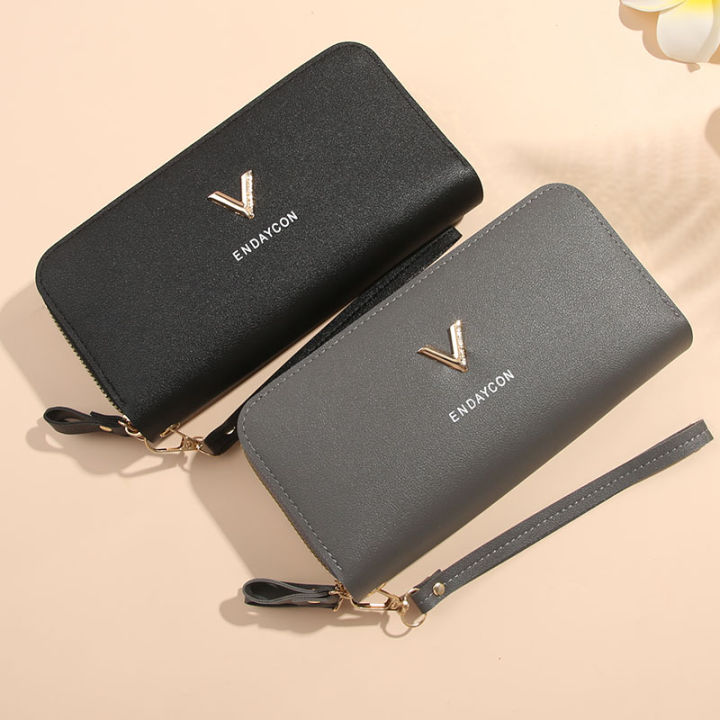 New purse women's double zipper long hand bag fashion simple lychee ...