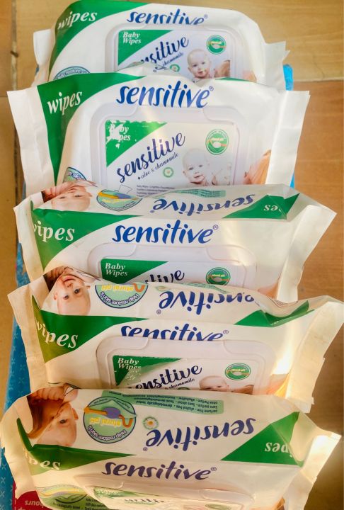 Baby Wipes Sensitive Pack of 5 (70 Wet Sheets Each) Extra soft ...
