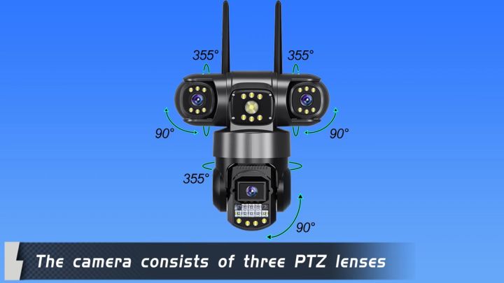 Three Lens PTZ IP Camera Outdoor 6K HD Three Screen 4G Security Camera ...