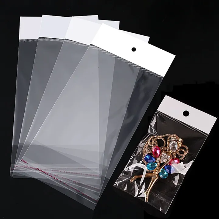 100pcs Transparent Self Adhesive Bag Plastic Hanging Opp Pouches Seal ...