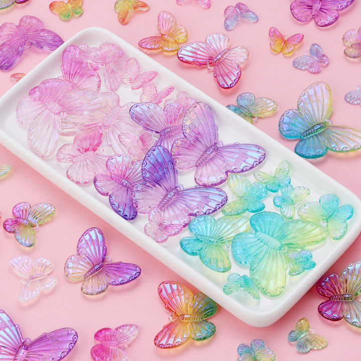 10-40pcs Gradient Colorful Butterfly Beads Loose Spaced Acrylic Charms ...