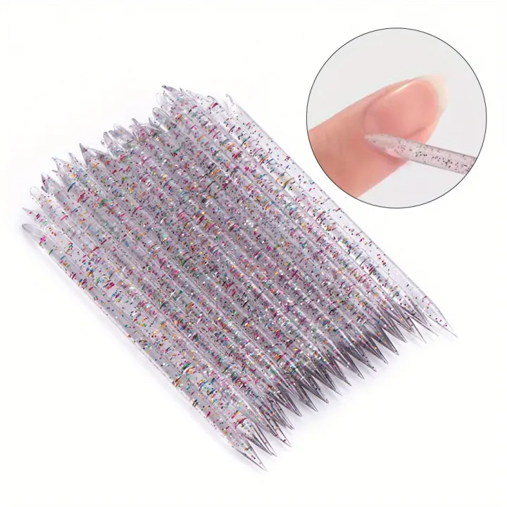 50pcs Nail Art Pusher Reusable Plastic Crystal Sticks Cuticle Pusher ...