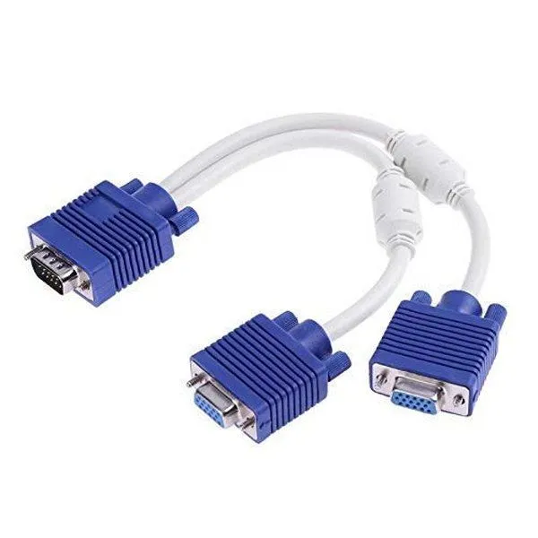 15Pin VGA 1 Male to Dual 2 VGA Female Monitor Y Adapter Splitter Video ...
