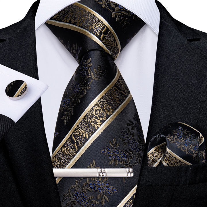 Mens Tie Set With Clip Luxury Retro Striped Floral 8cm Necktie