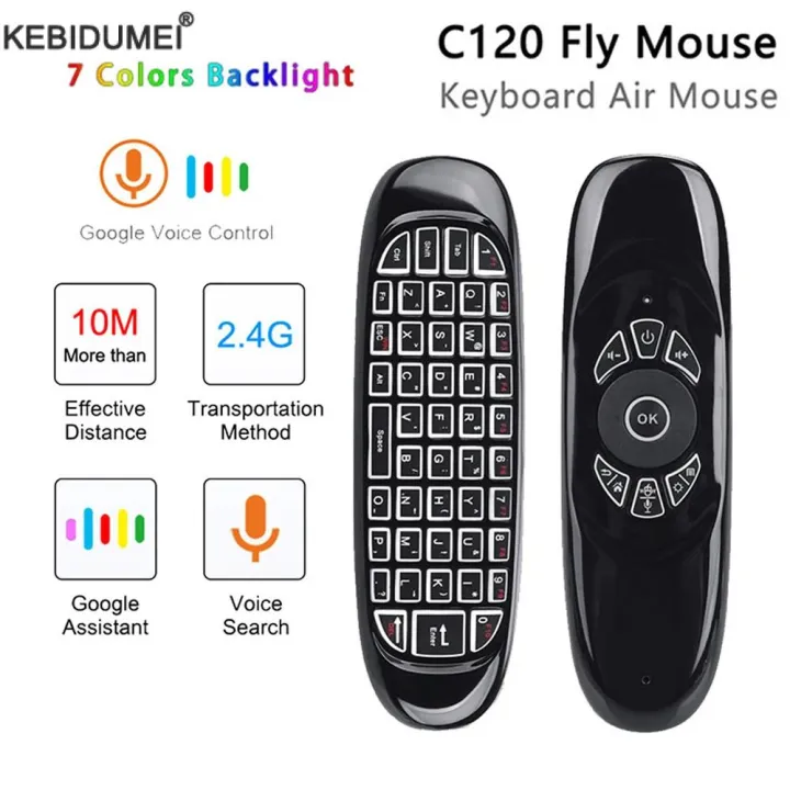 C120 RGB Backlight Fly Air Mouse Gyro Sensor Wireless 2.4G RF Keyboard ...