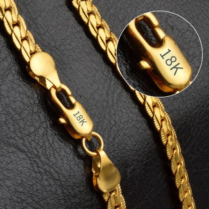 18K Gold color Silver Color 6mm Full Sideways Necklace 8/18/20/24 Inch ...