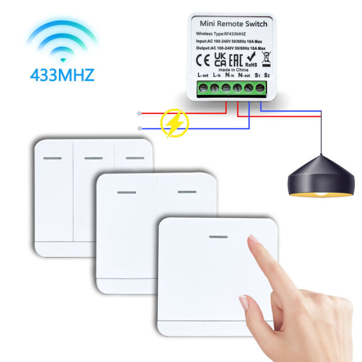 RF 433MHZ Mini Smart Switch LED Light Switch 100-220V 86 Wall Panel ...