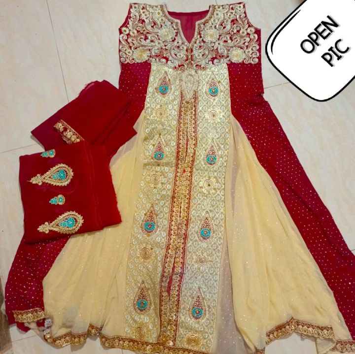 3 Pc Indian Full Maxi for women & girls Semi Stitch - Full Heavy Karahi ...