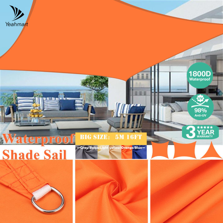 3/5/6M Waterproof Awning Orange Sunshade Sun Shade Sail For Outdoor ...