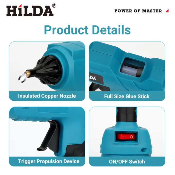 HILDA Hot Melt Glue Gun Lightweight and Rugged Cordless Glue 2 Rods ...