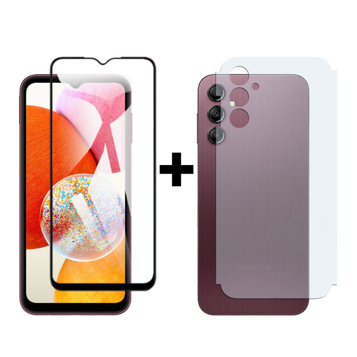 Samsung Galaxy A14 Screen Protector 9D Tempered Glass + Matte Back Skin ...