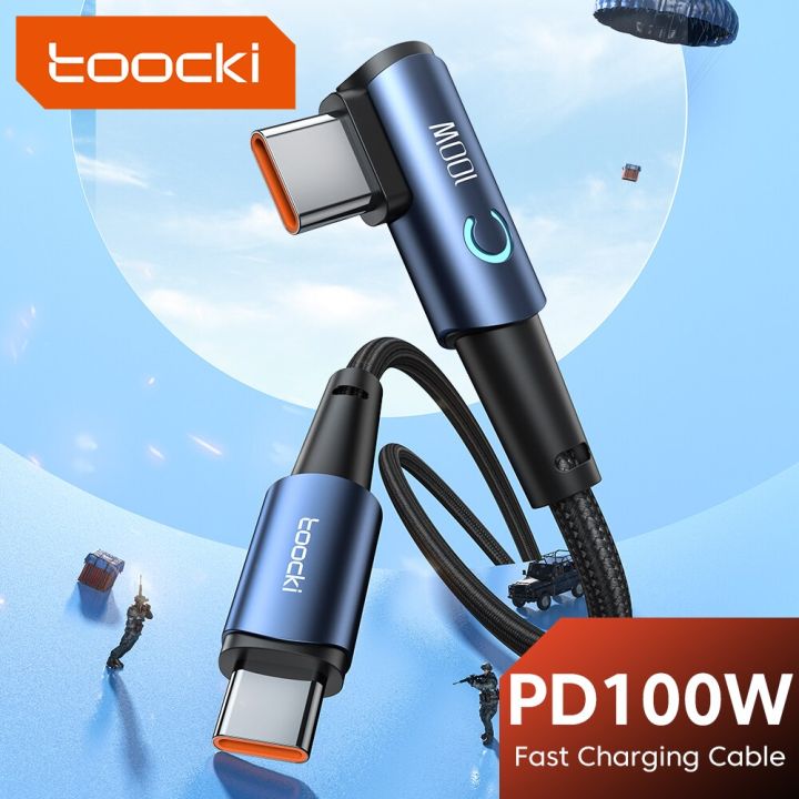 Toocki 100w Type C to USB C Cable 90 Degree Elbow PD Fast Charging Led ...